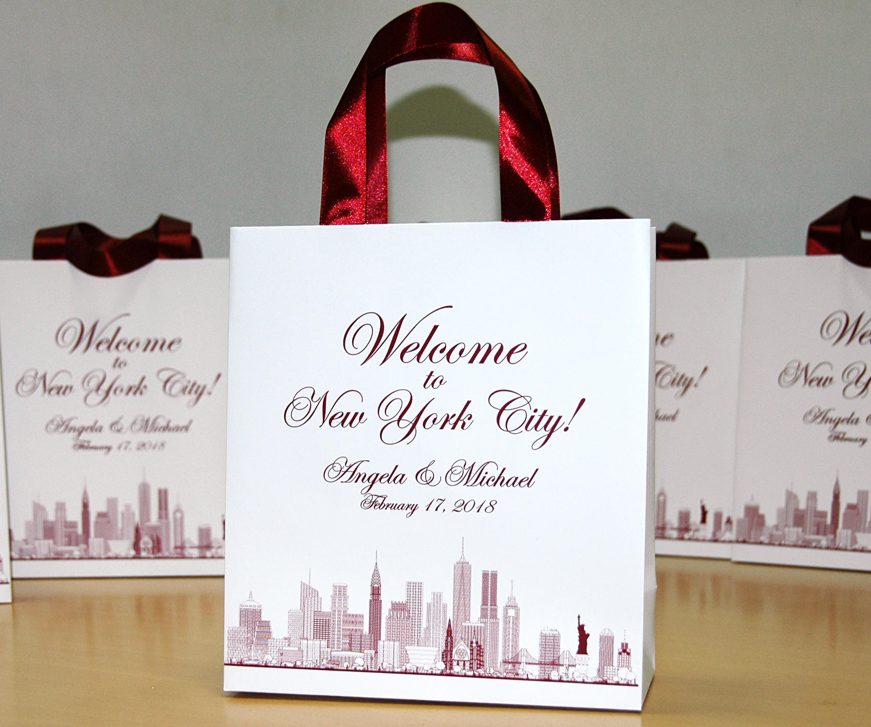 35 Destination Wedding Welcome Bags with Burgundy satin ribbon | Etsy