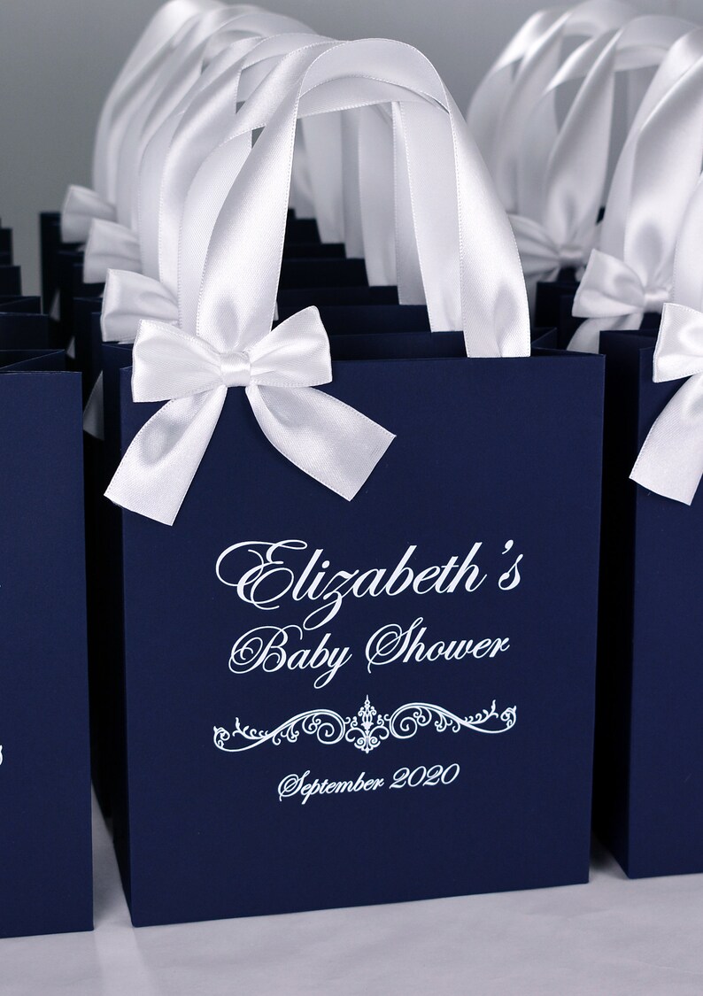25 Baby Shower Treat Bags With Satin Ribbon Handles, Bow & Name ...