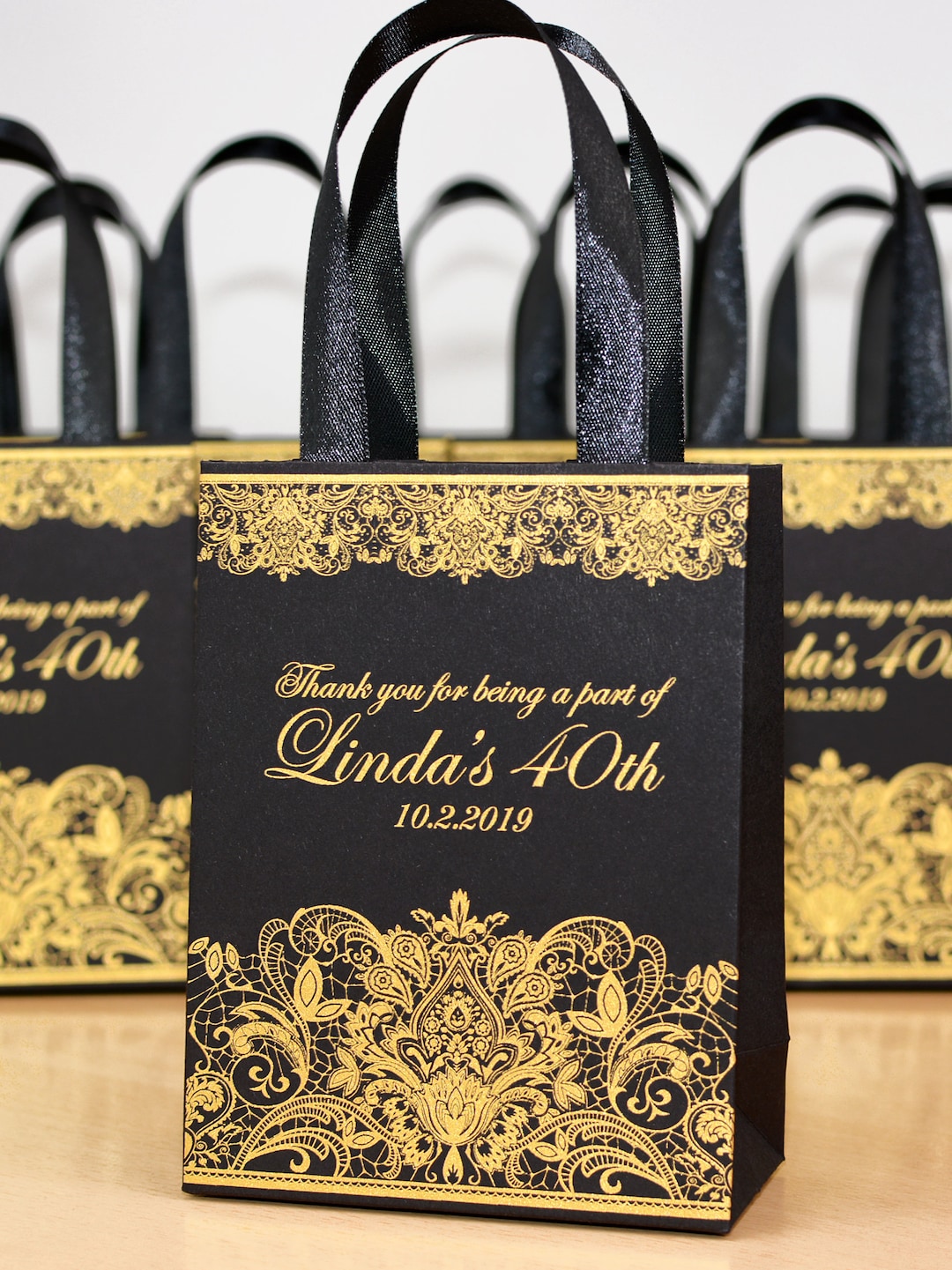 35 Black & Gold Birthday Party Gift Bags With Satin Ribbon Handles and ...