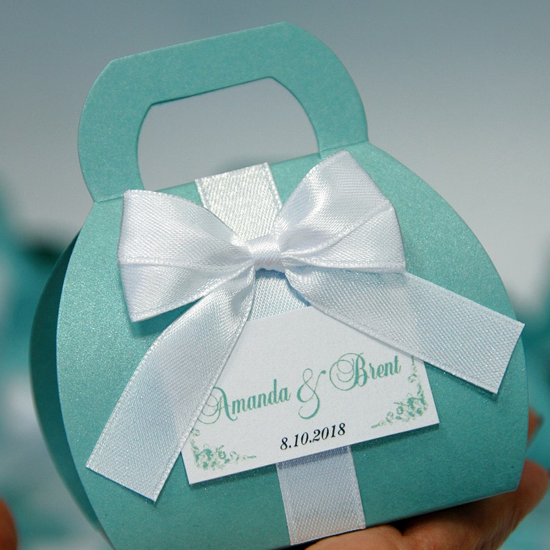 Mint Wedding Favor Gift Box With Satin Ribbon Bow and Your - Etsy