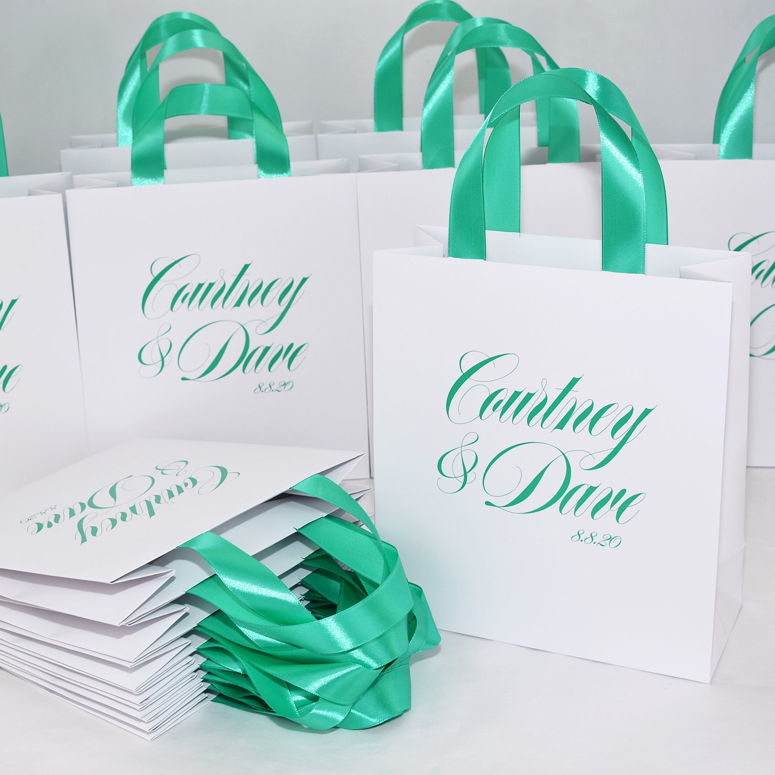 25 Wedding Welcome bags Elegant Personalized Bag with satin | Etsy