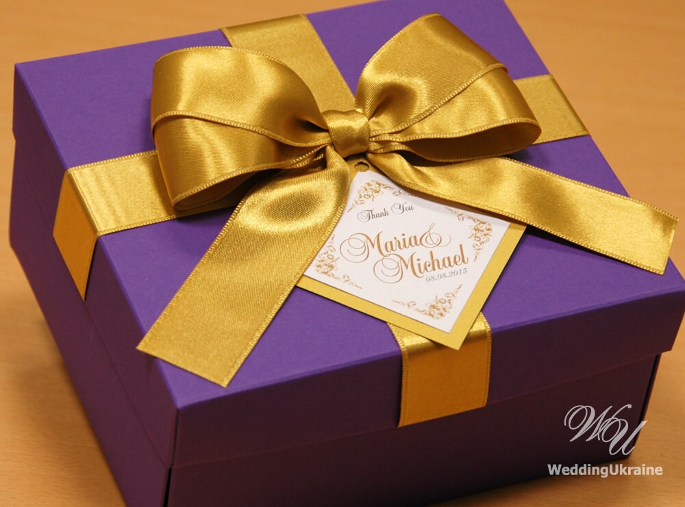 Purple and Gold Wedding Favor Boxes - Elegant Personalized Favor Gift ...