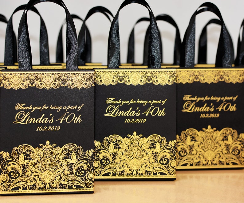 35 Black And Gold Birthday Party T Bags With Satin Ribbon Etsy