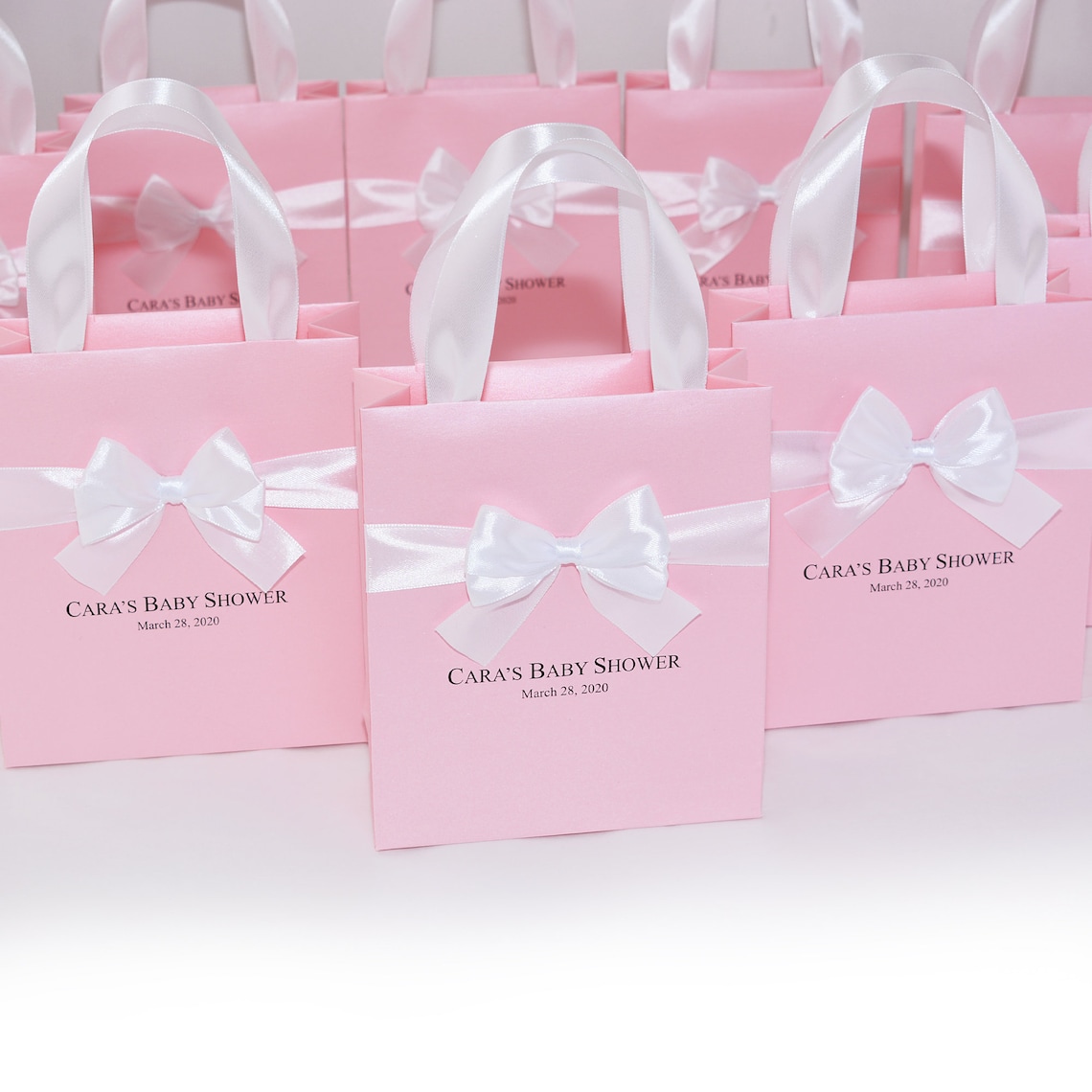 30 Elegant Baby Shower Bags With Satin Ribbon Handles, Bow and Custom ...