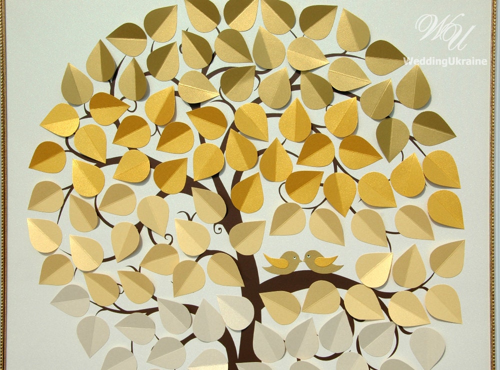 Gold Ombre Wedding Tree - Wedding Guest Book Ideas - Love Birds - 3d ...