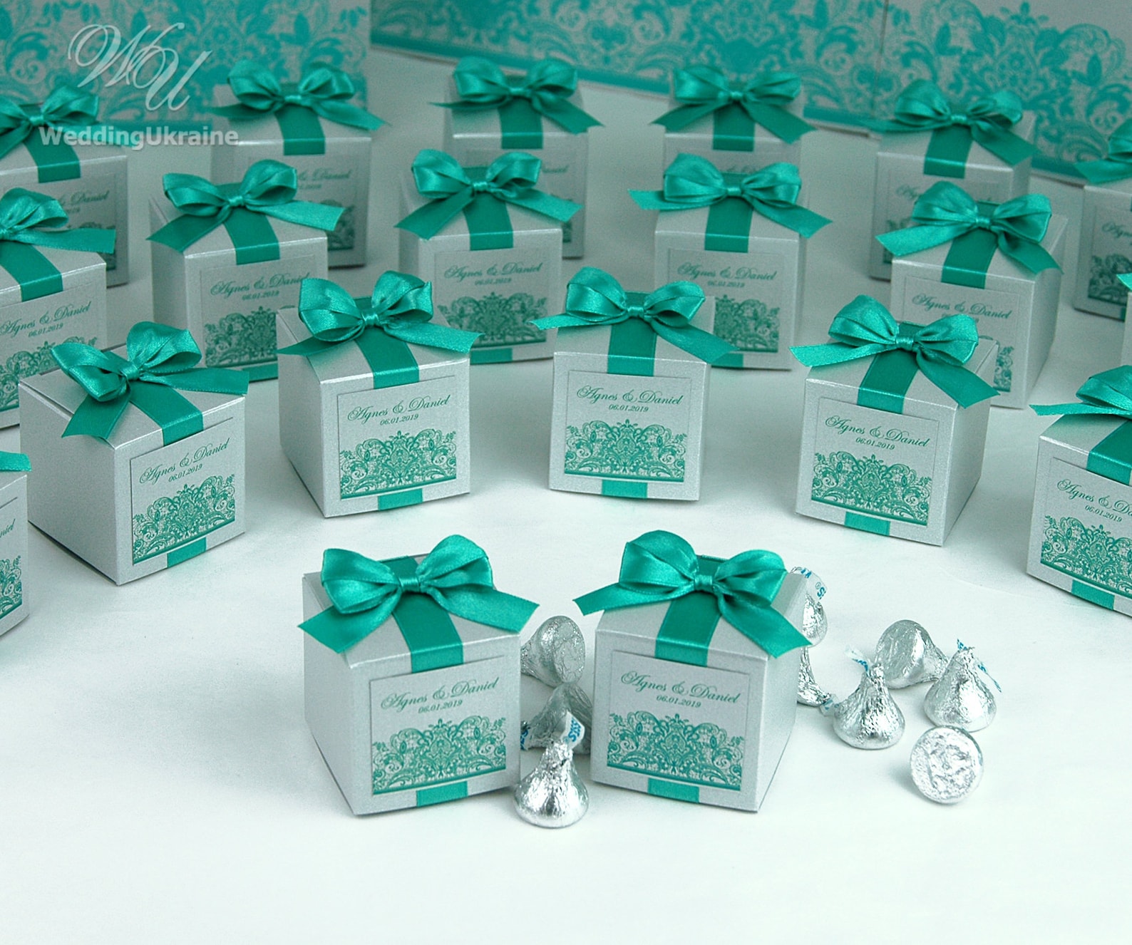 Mint & Silver Wedding Favor Boxes for Guests. Elegant Wedding - Etsy