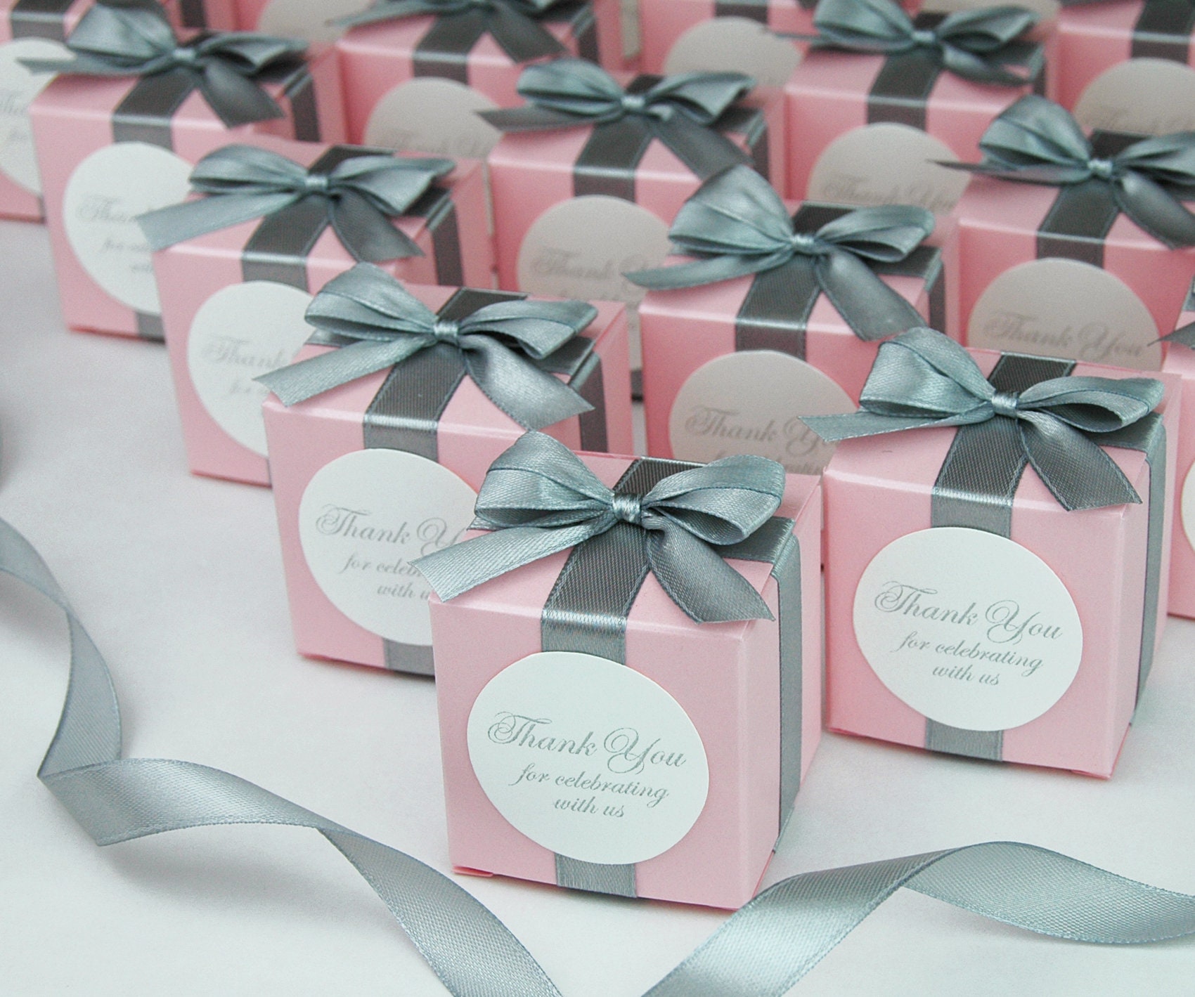 Light Pink & Silver Wedding Bonbonniere With Bow and Custom Tag ...