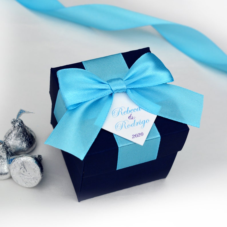 Navy Blue Wedding Favor Boxes With Satin Ribbon Bow and Your - Etsy Norway