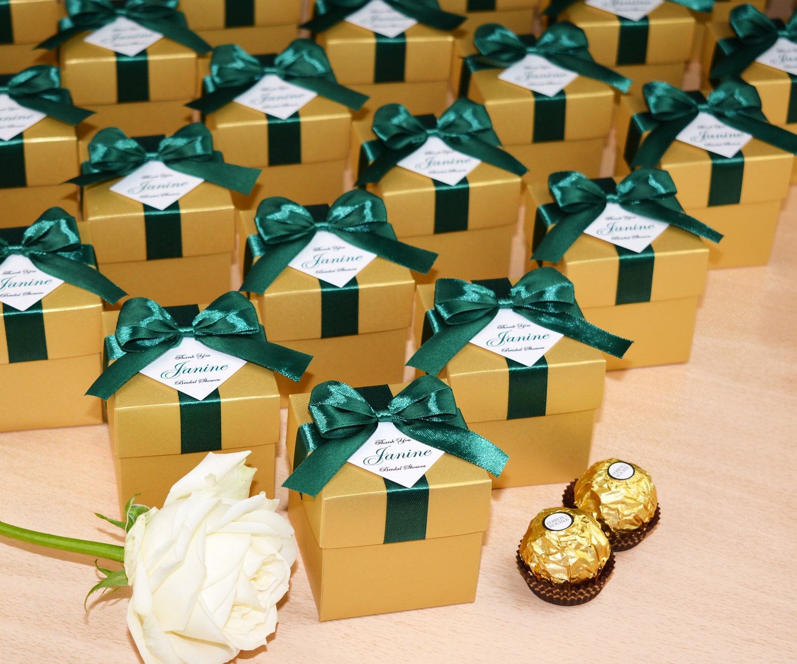 Chic Gold Favor Boxes With Satin Ribbon Bow and Custom Tag - Etsy