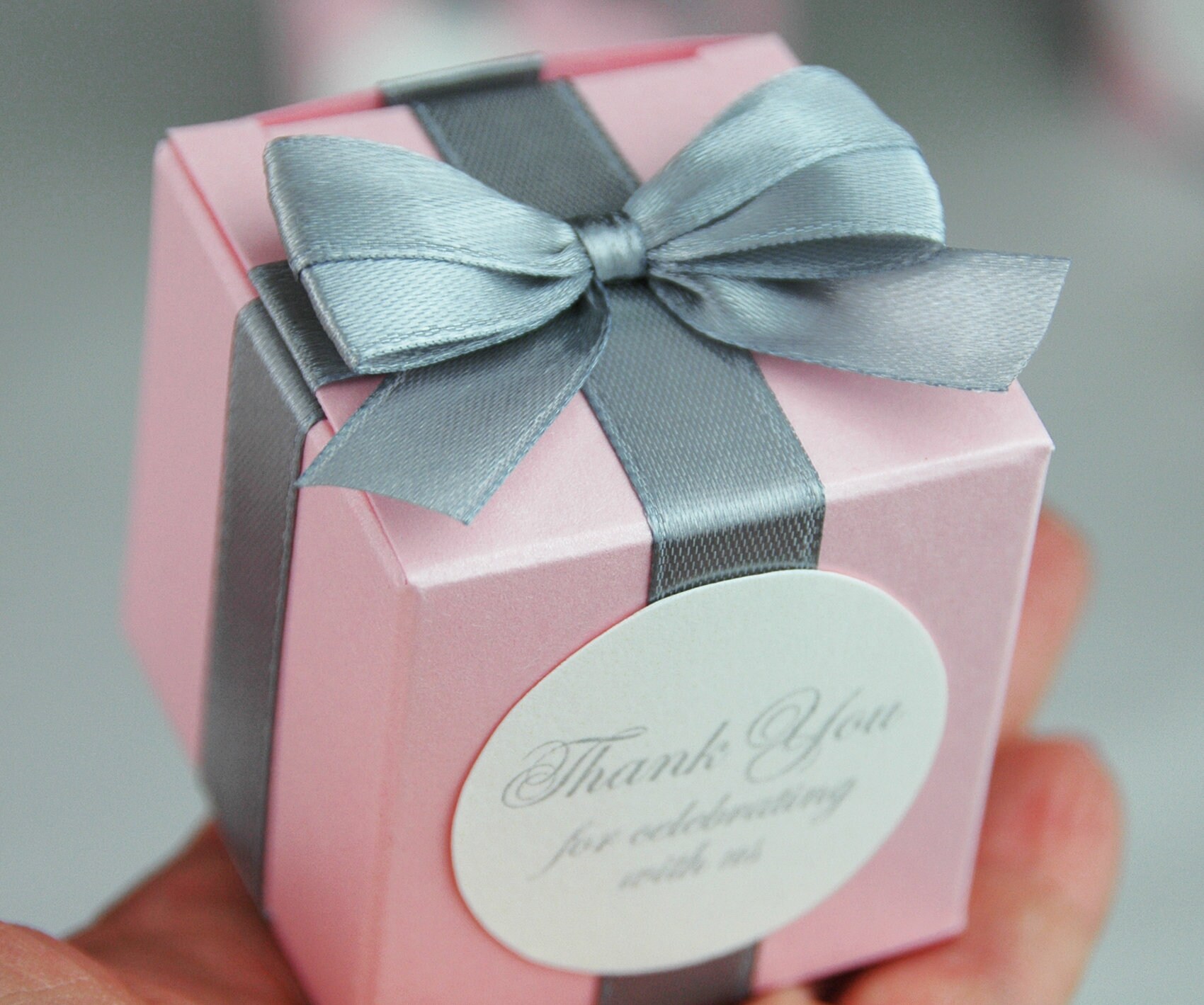 Light Pink & Silver Wedding Bonbonniere With Bow and Custom Tag ...