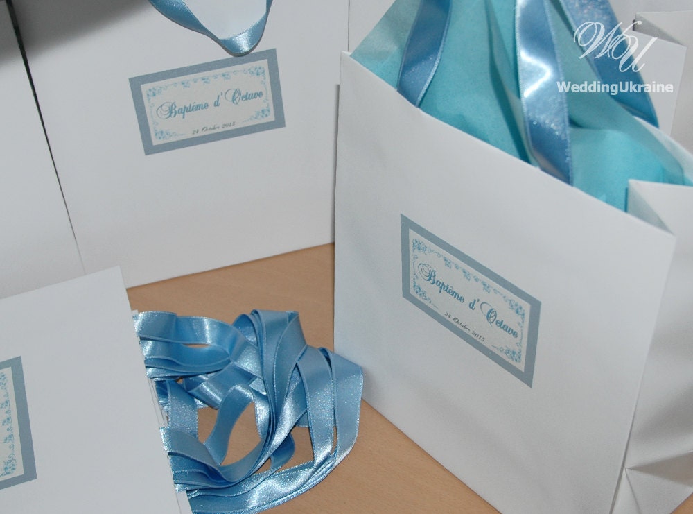 Personalized Paper Bag With Satin Ribbon and Tag White and | Etsy