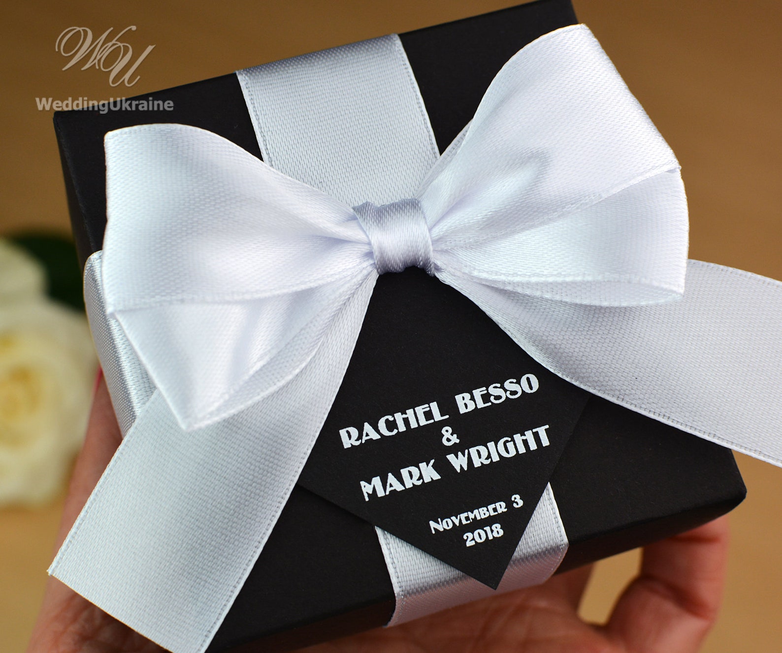 35 Black & White Wedding Favor Gift Box With Satin Ribbon Bow | Etsy