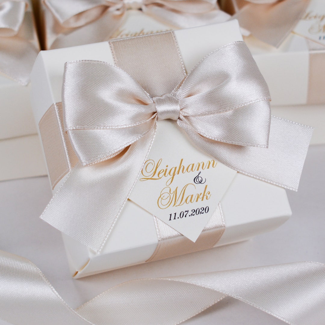 Ivory Champagne Wedding Favor Boxes With Satin Ribbon Bow and Tag Elegant Personalized Wedding Candy or Gift Box Wedding Bonbonniere Etsy