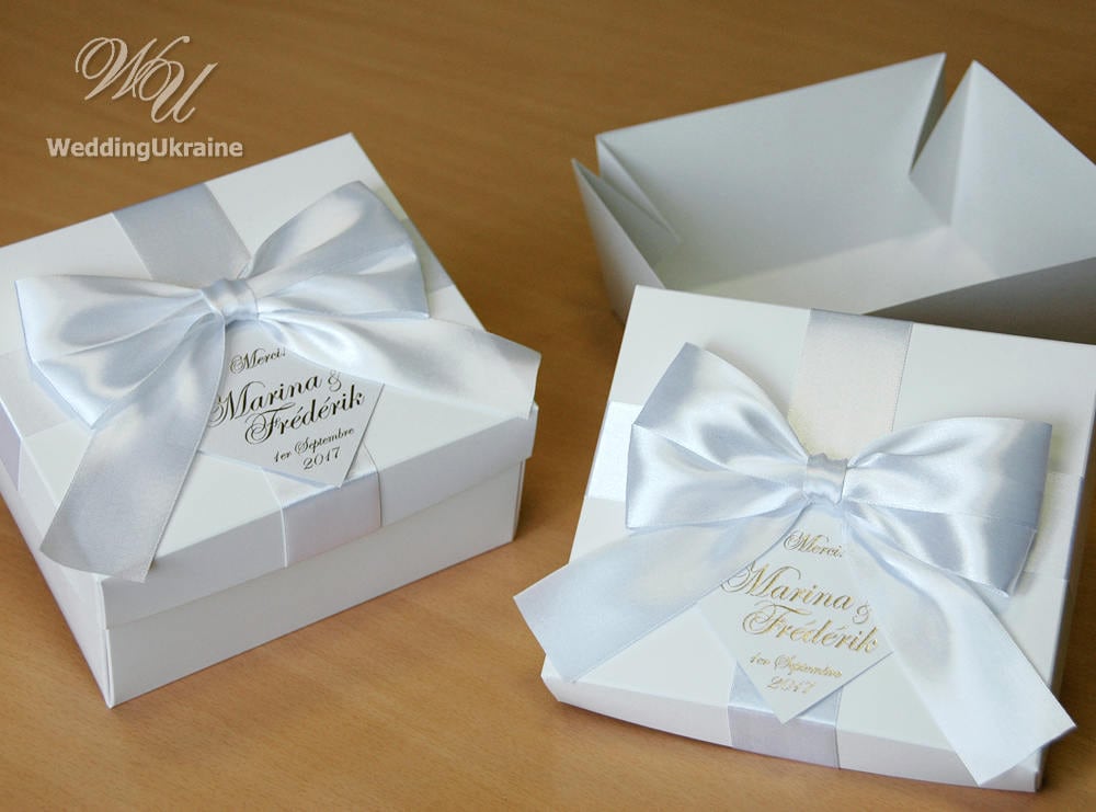 50 Wedding Favor Gift Boxes With Satin Ribbon Bow & Gold Foil | Etsy