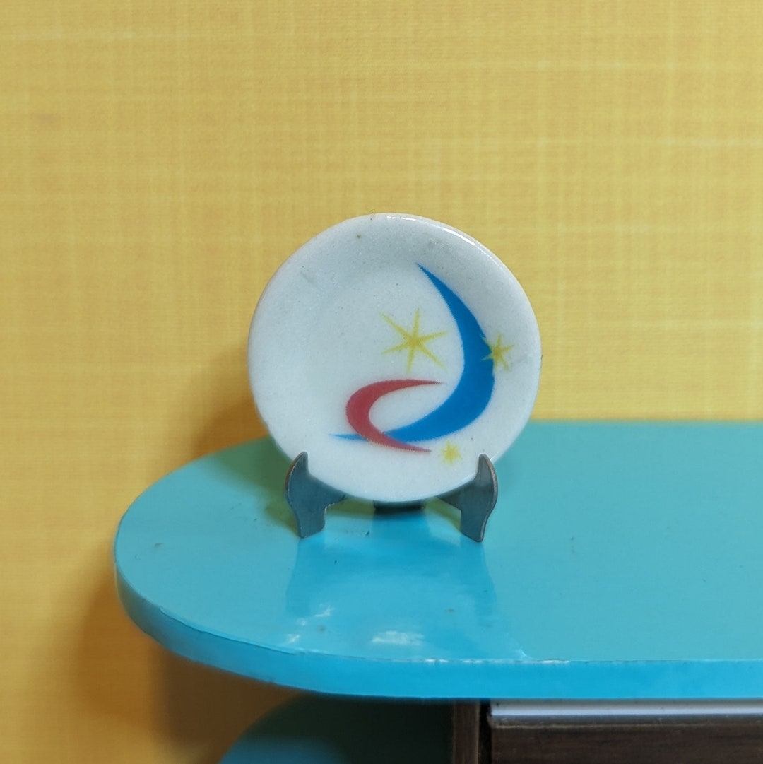 Crescent Moon 1 Plate1:12 Scale Dollhouse Miniature Retro Mid Century ...