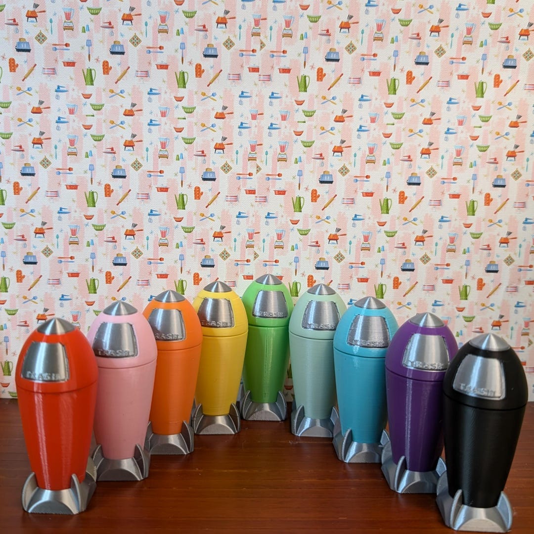 Rocket Shaped Atomic Trash Can 1:12 Scale Dollhouse Miniature Mid ...