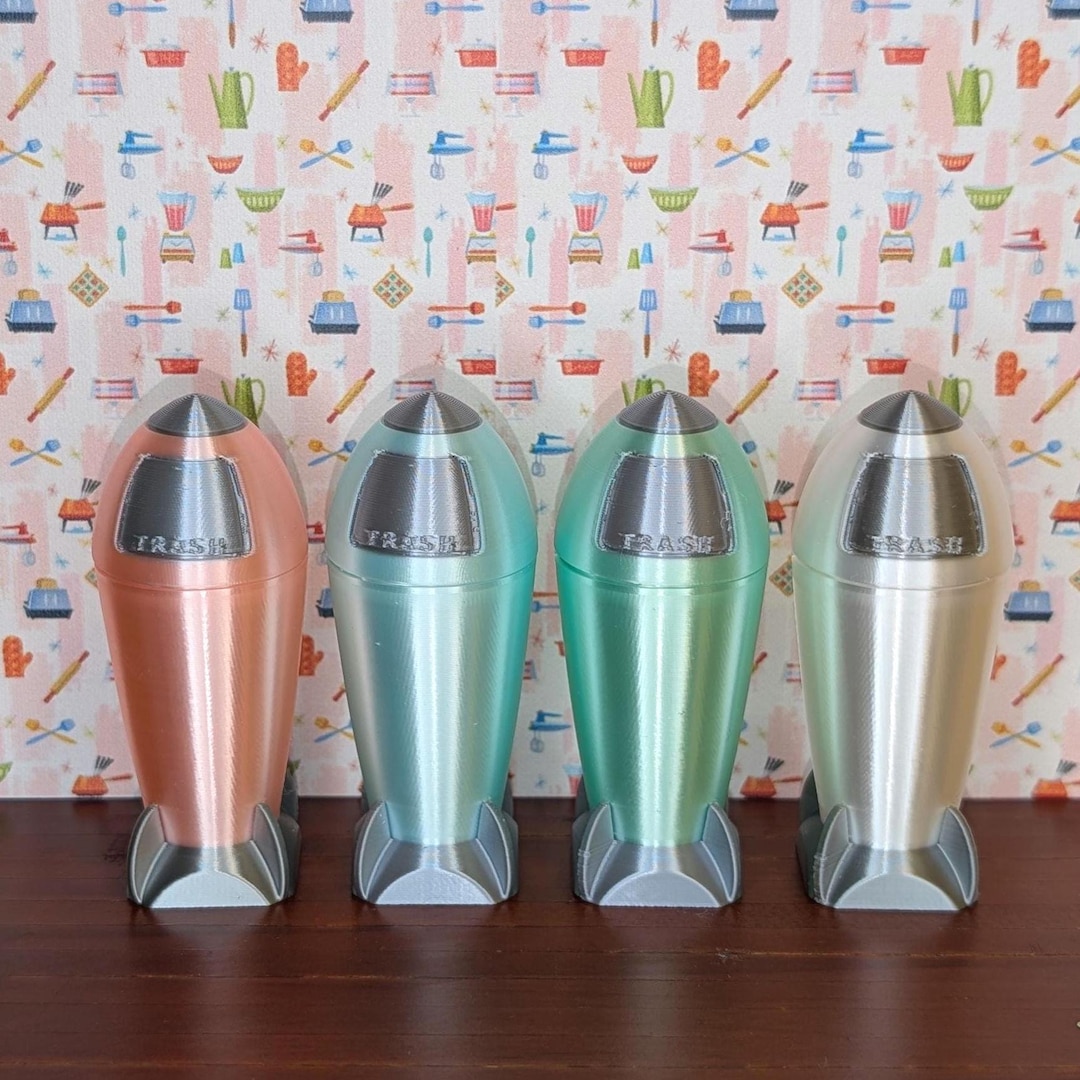 Rocket Shaped Metallic Atomic Trash Can 1:12 Scale Dollhouse Miniature ...