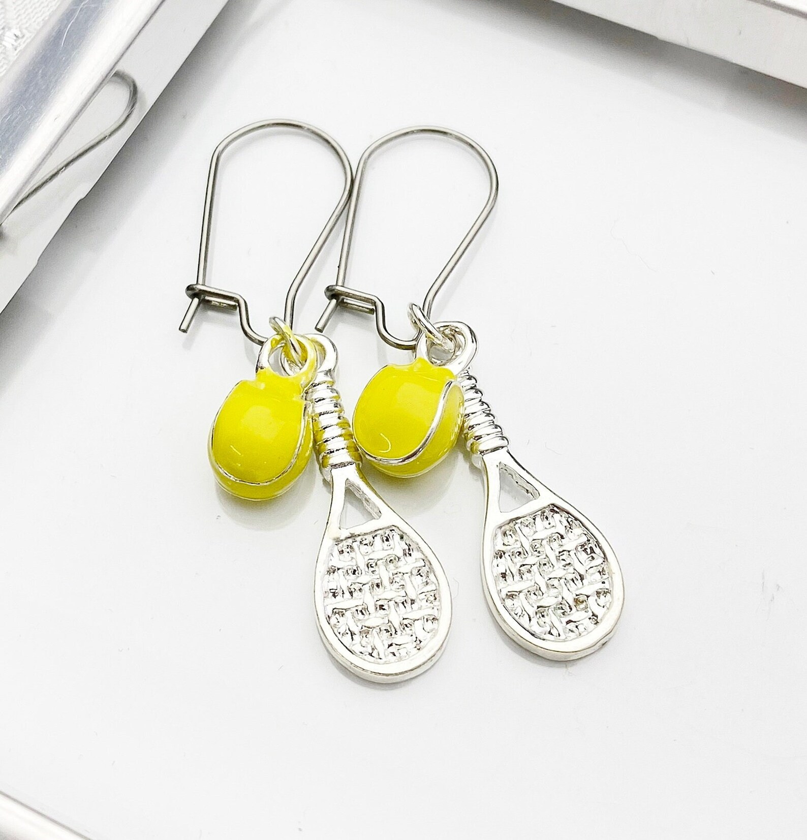 Tennis Earrings Tennis Racket Ball Charms Tennis Jewelry - Etsy