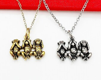Three Monkeys Necklace Three Wise Monkeys Monkey See No - Etsy