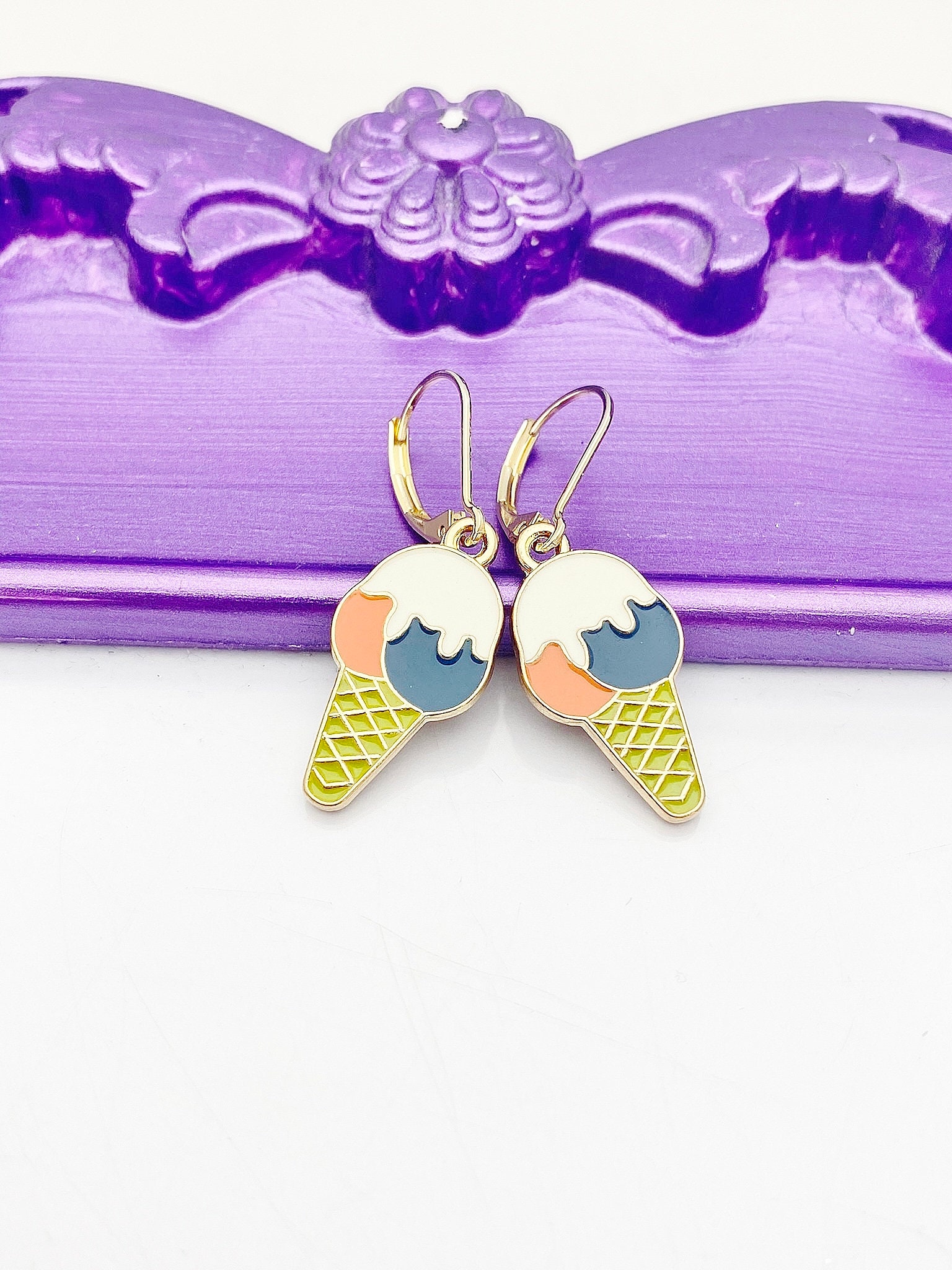 Ice Cream Cone Earrings Hypoallergenic Earrings Gold Ice | Etsy