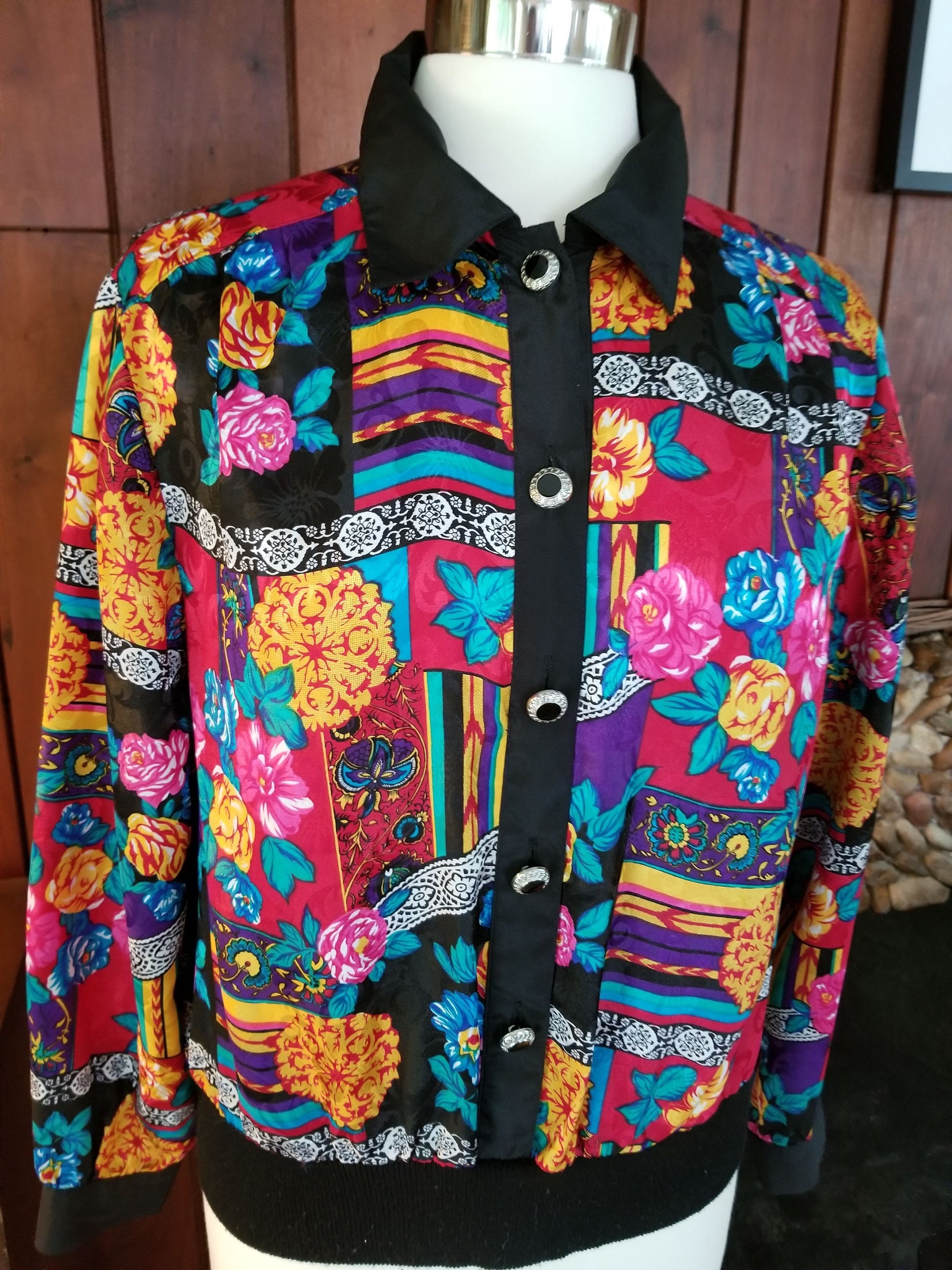 Fiesta! Latin American Textile Looking Print Lightweight Satin Blouse ...