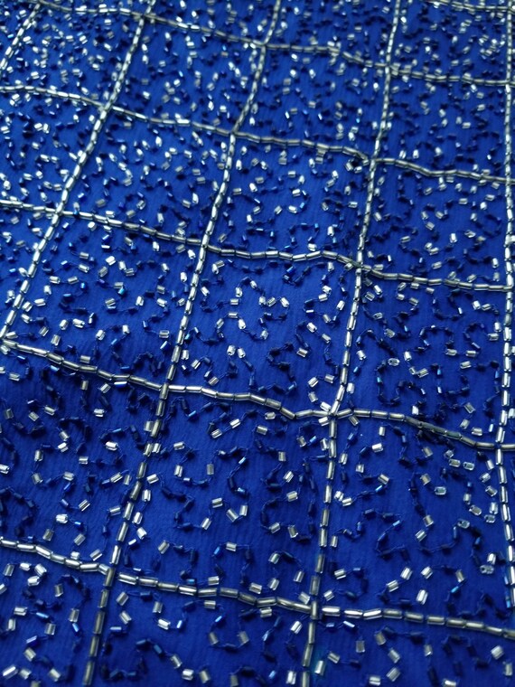 Heavy Blue and Silver Fully-Beaded Grid Pattern Jacke… - Gem