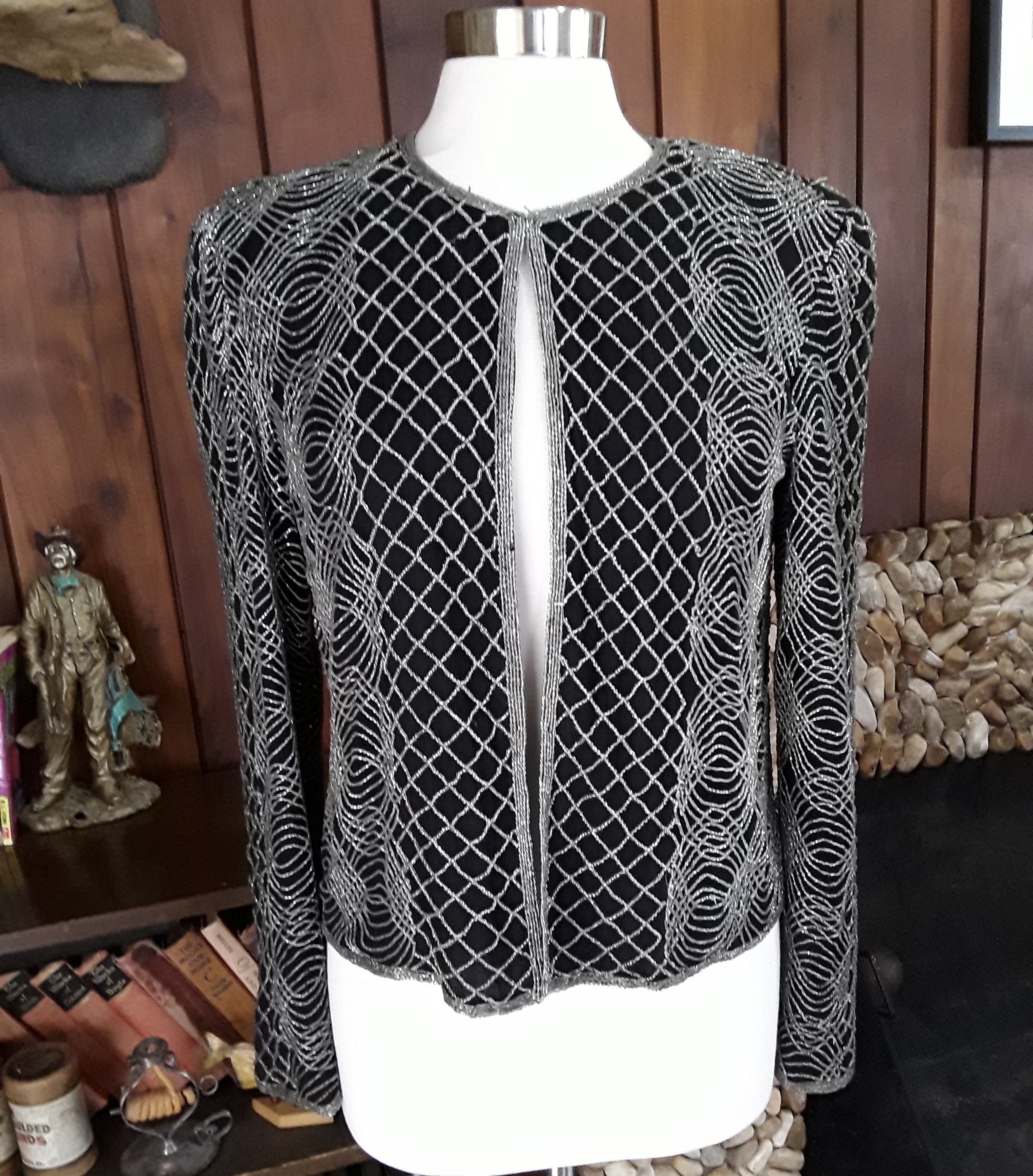 Fully-beaded Black Jacket With Silver Criss Crosses and Wavy | Etsy