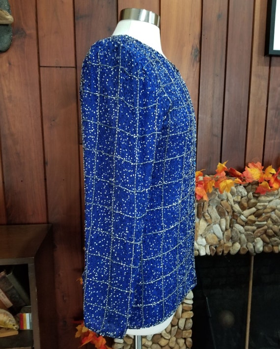 Heavy Blue and Silver Fully-Beaded Grid Pattern Jacke… - Gem