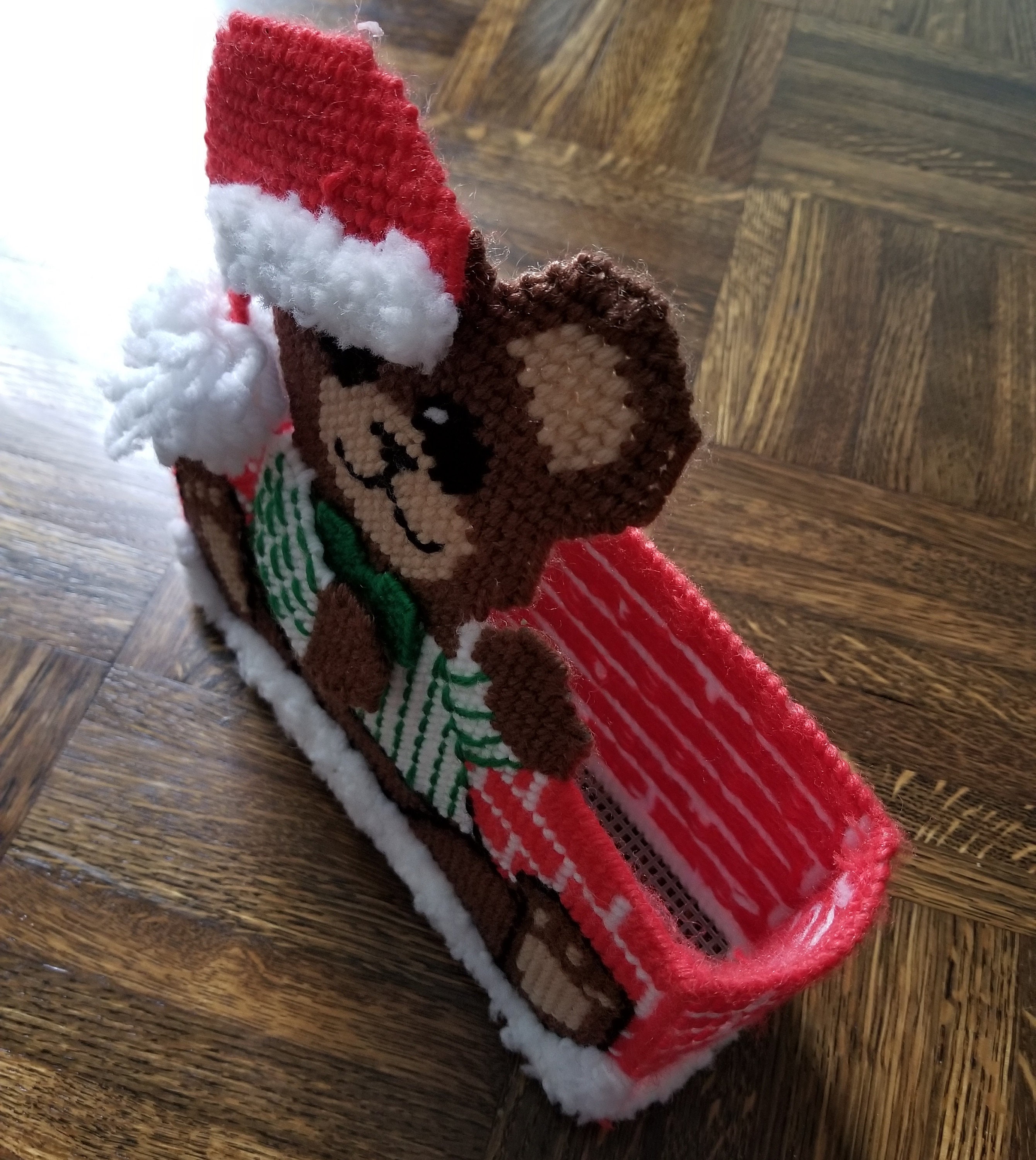 Vintage Homemade Plastic Canvas Teddy Bear in Santa Hat with | Etsy