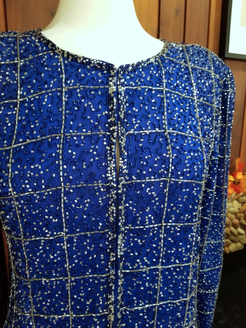 Heavy Blue and Silver Fully-beaded Grid Pattern Jacket With - Etsy