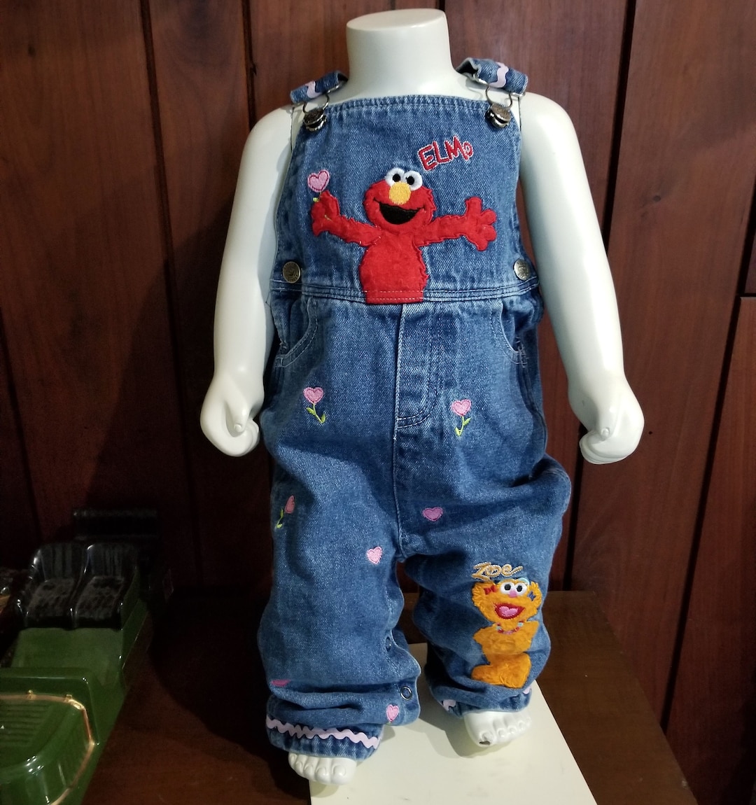 Elmo & Zoe Embroidered Denim Overalls by Sesame Street, Size 18M - Etsy