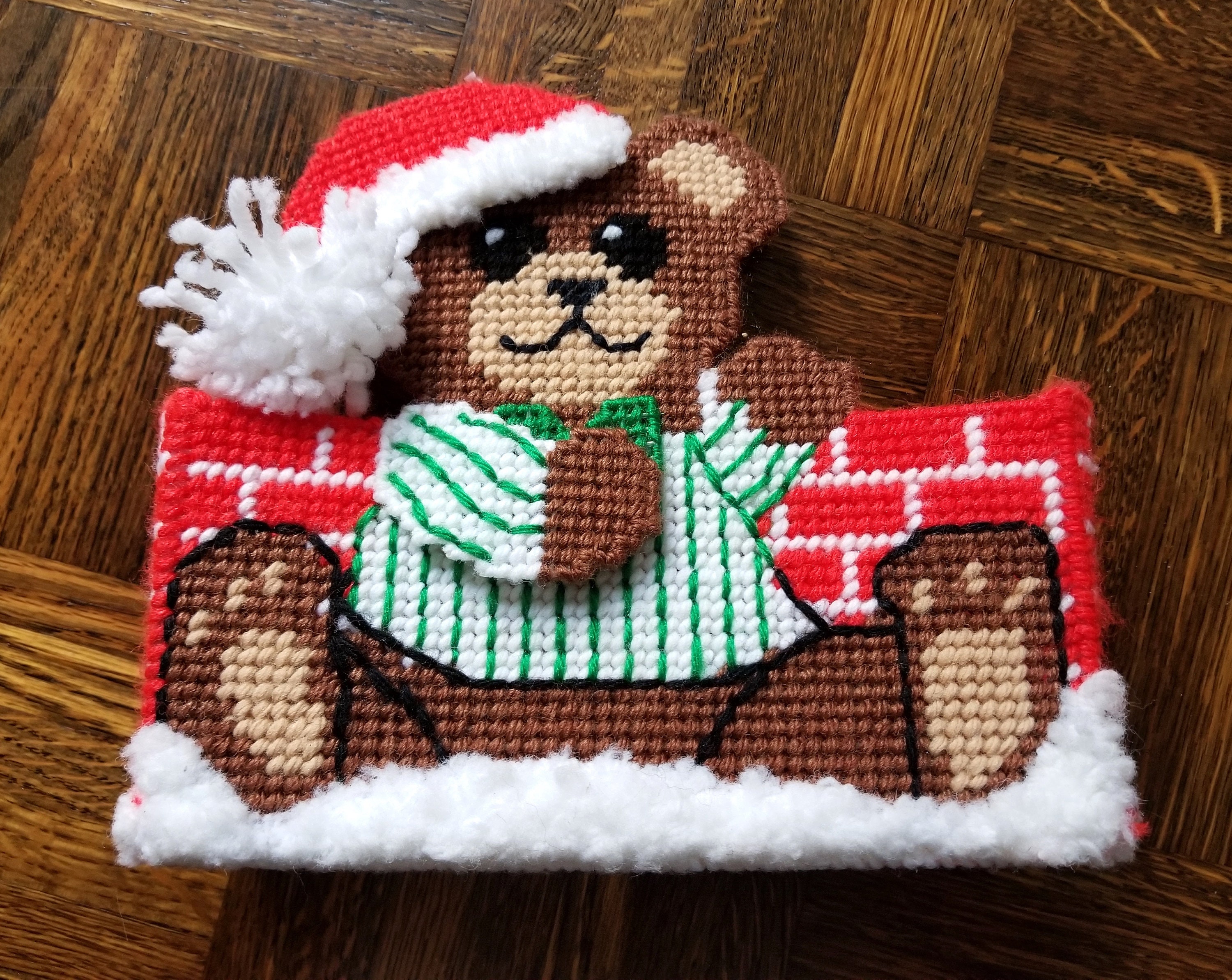 Vintage Homemade Plastic Canvas Teddy Bear in Santa Hat with | Etsy