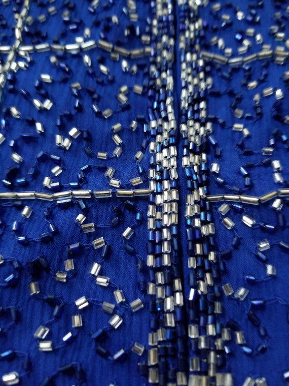 Heavy Blue and Silver Fully-Beaded Grid Pattern Jacke… - Gem