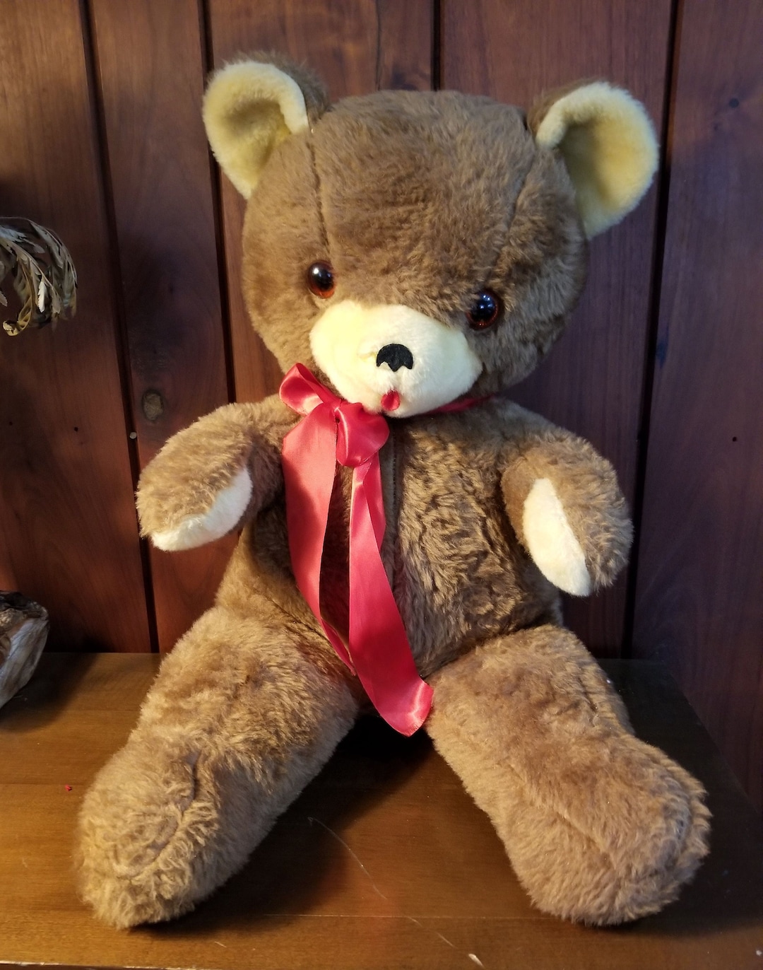 Large, Stiff Teddy Bear With Tiny Tongue Sticking Out and Red Ribbon by ...