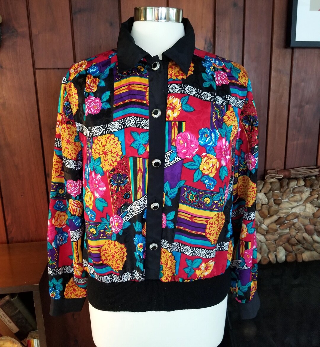 Fiesta! Latin American Textile Looking Print Lightweight Satin Blouse ...