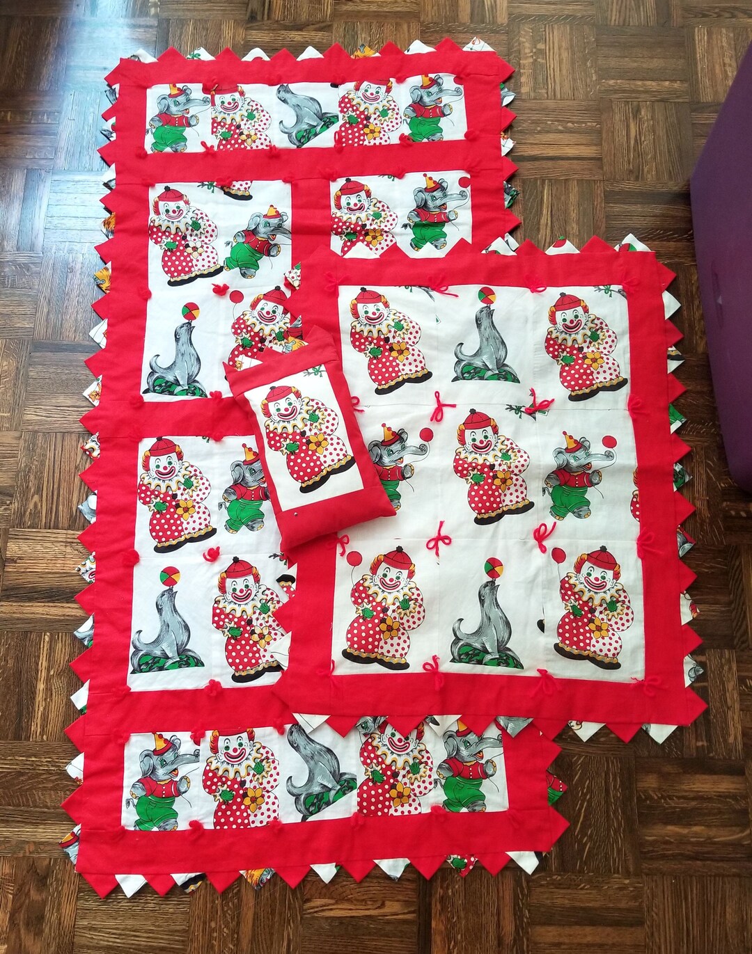 Circus Clown Themed Three-piece Quilt Set With Two Blankets and a Weird ...