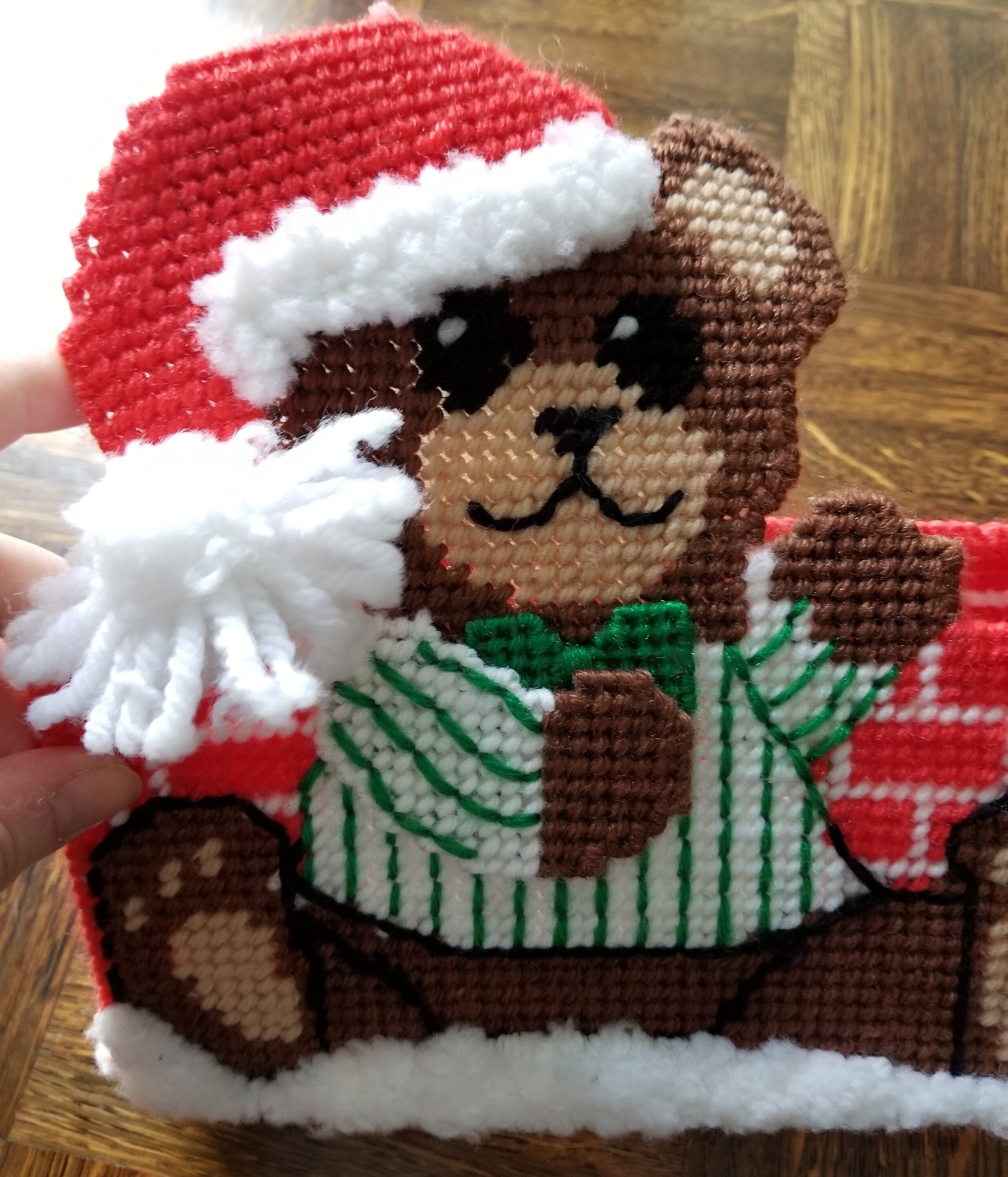 Vintage Homemade Plastic Canvas Teddy Bear in Santa Hat with | Etsy