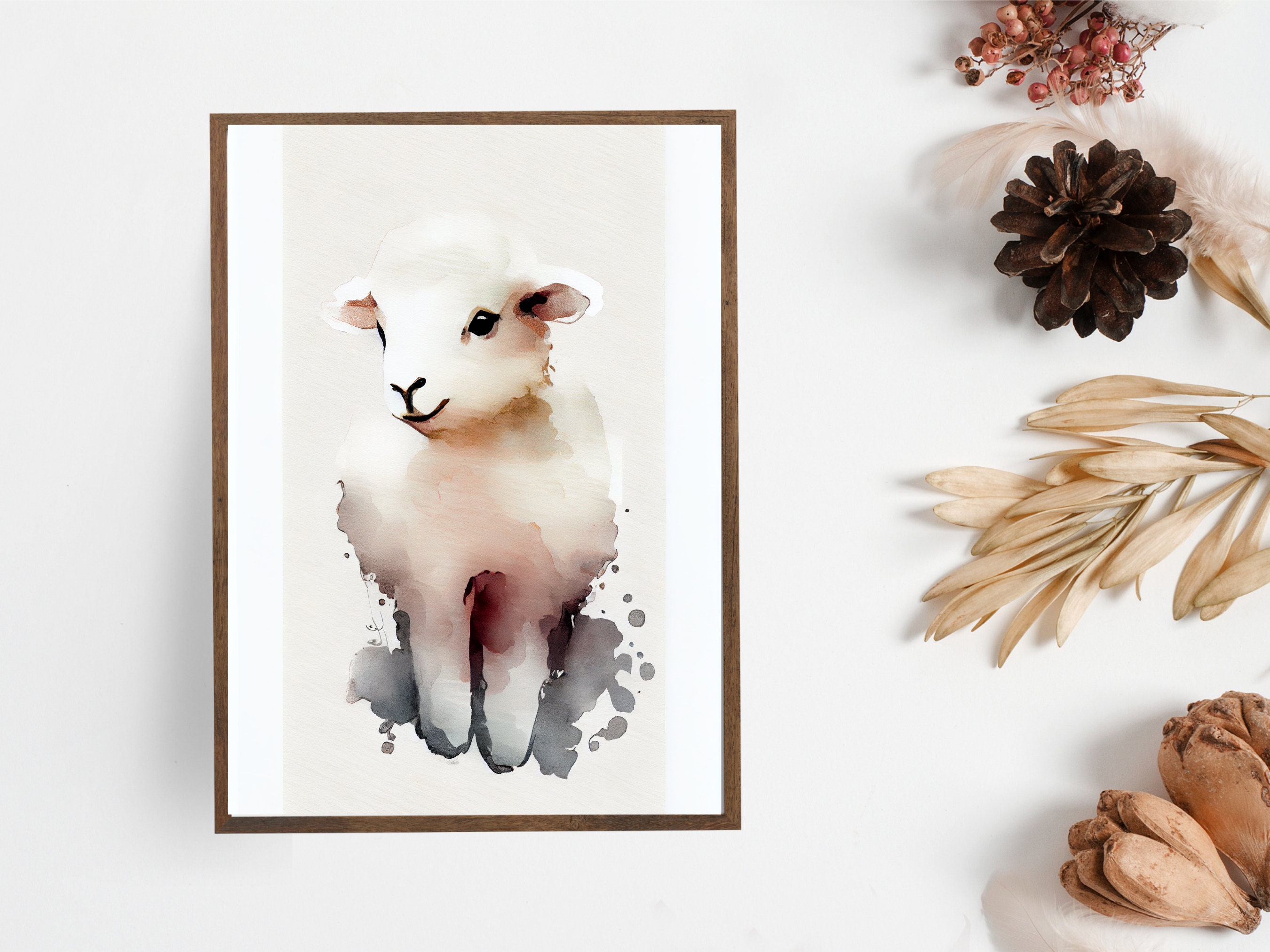 Baby Lamb Print, Ink Animal Digital Art, Farm Art, Nursery Printable ...