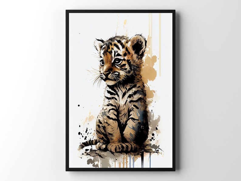Tiger Cub Print, Ink Baby Animal Digital Art, Jungle Art, Nursery ...