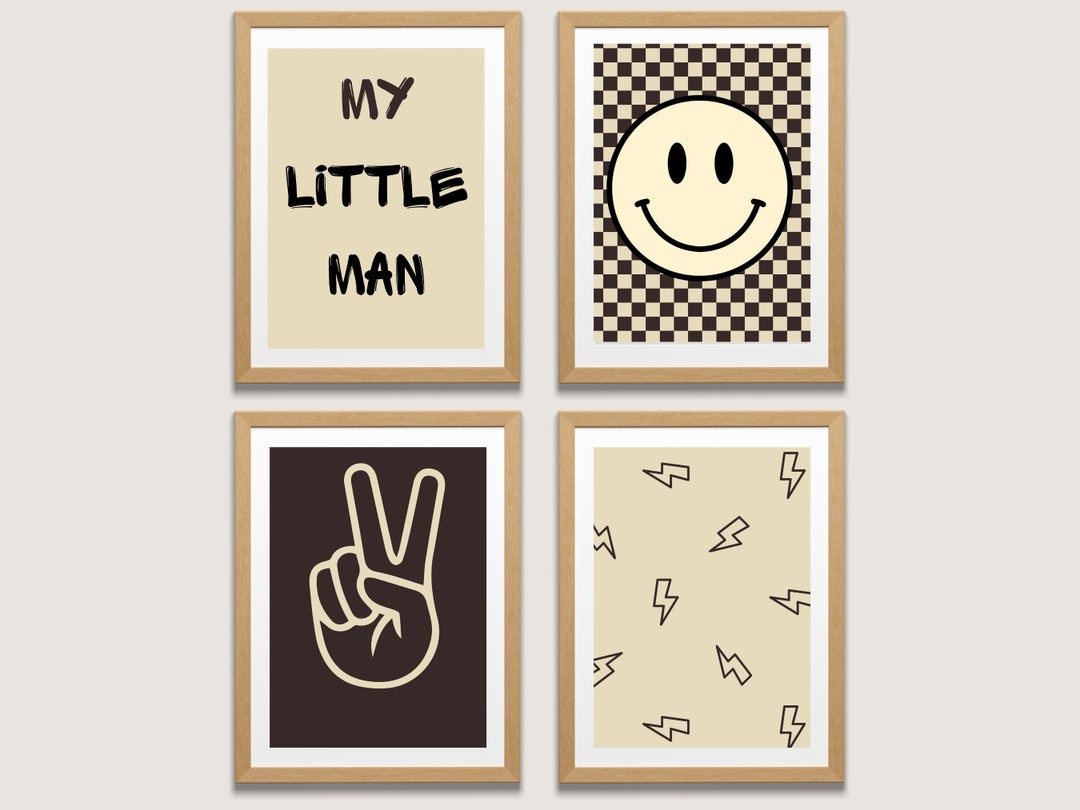 My Little Man Retro Art Prints: Set of 4 for Boys Room, Nursery Prints ...