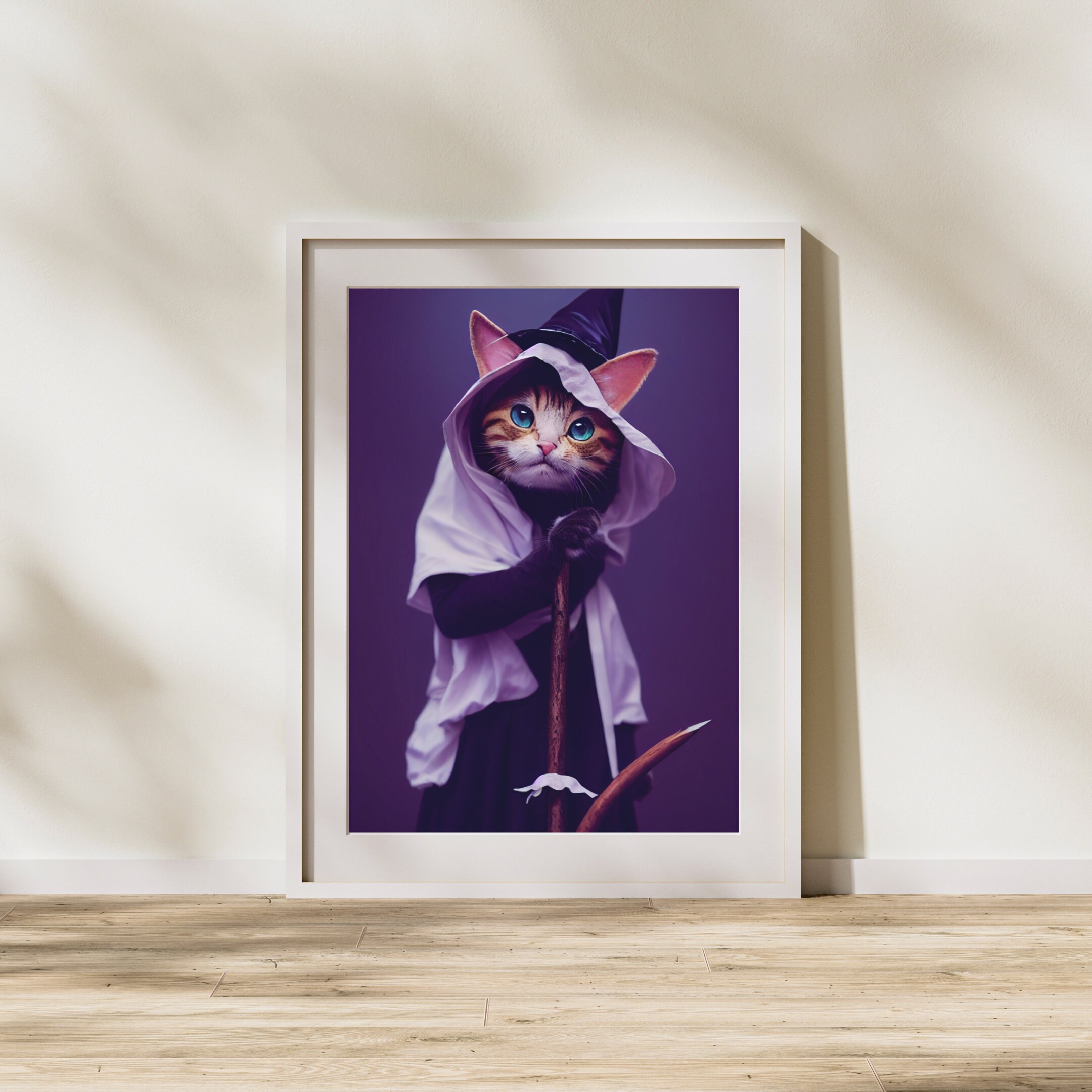 Surreal Halloween Cat Witch Fine Art Print, Vintage Halloween Ai Art ...