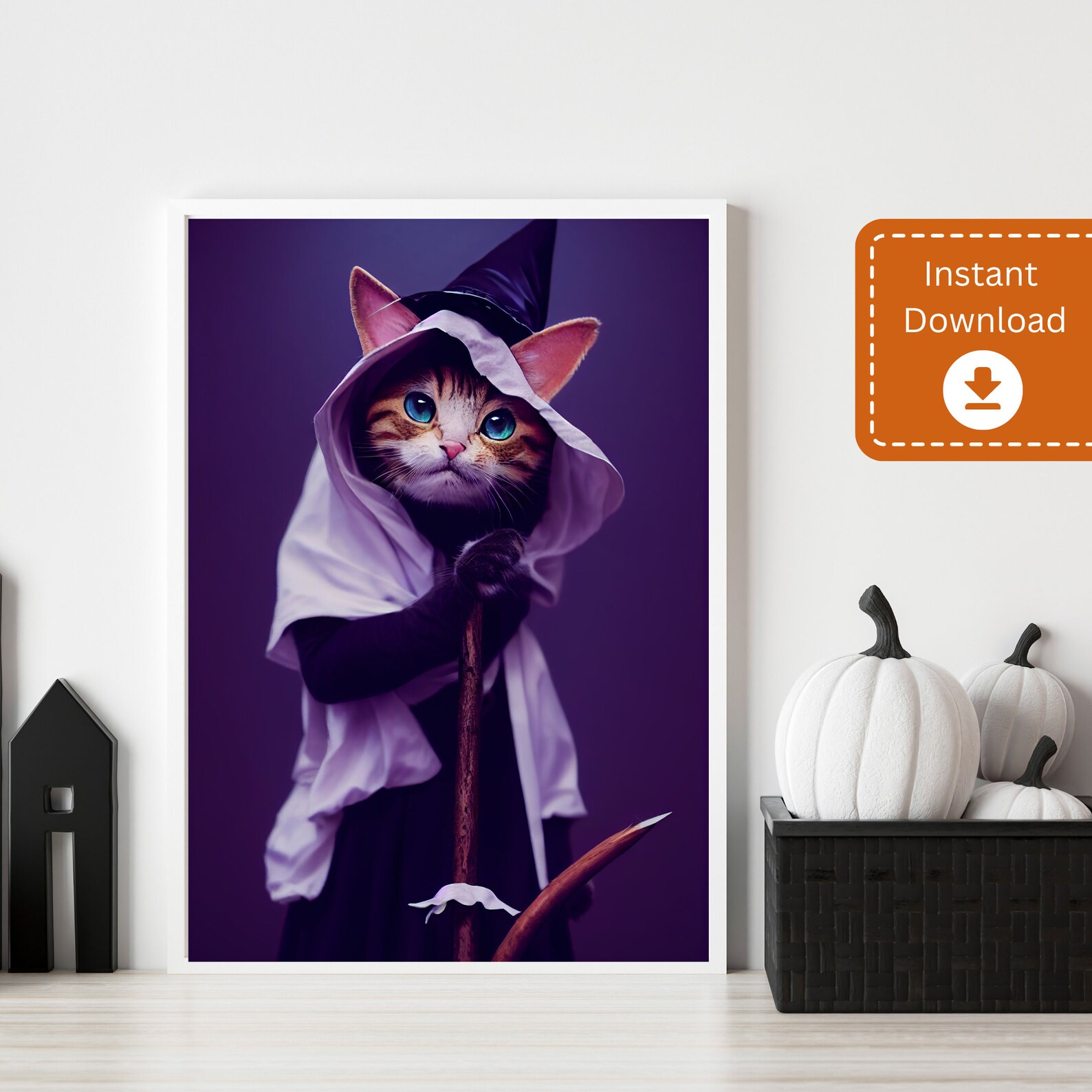 Surreal Halloween Cat Witch Fine Art Print, Vintage Halloween Ai Art ...