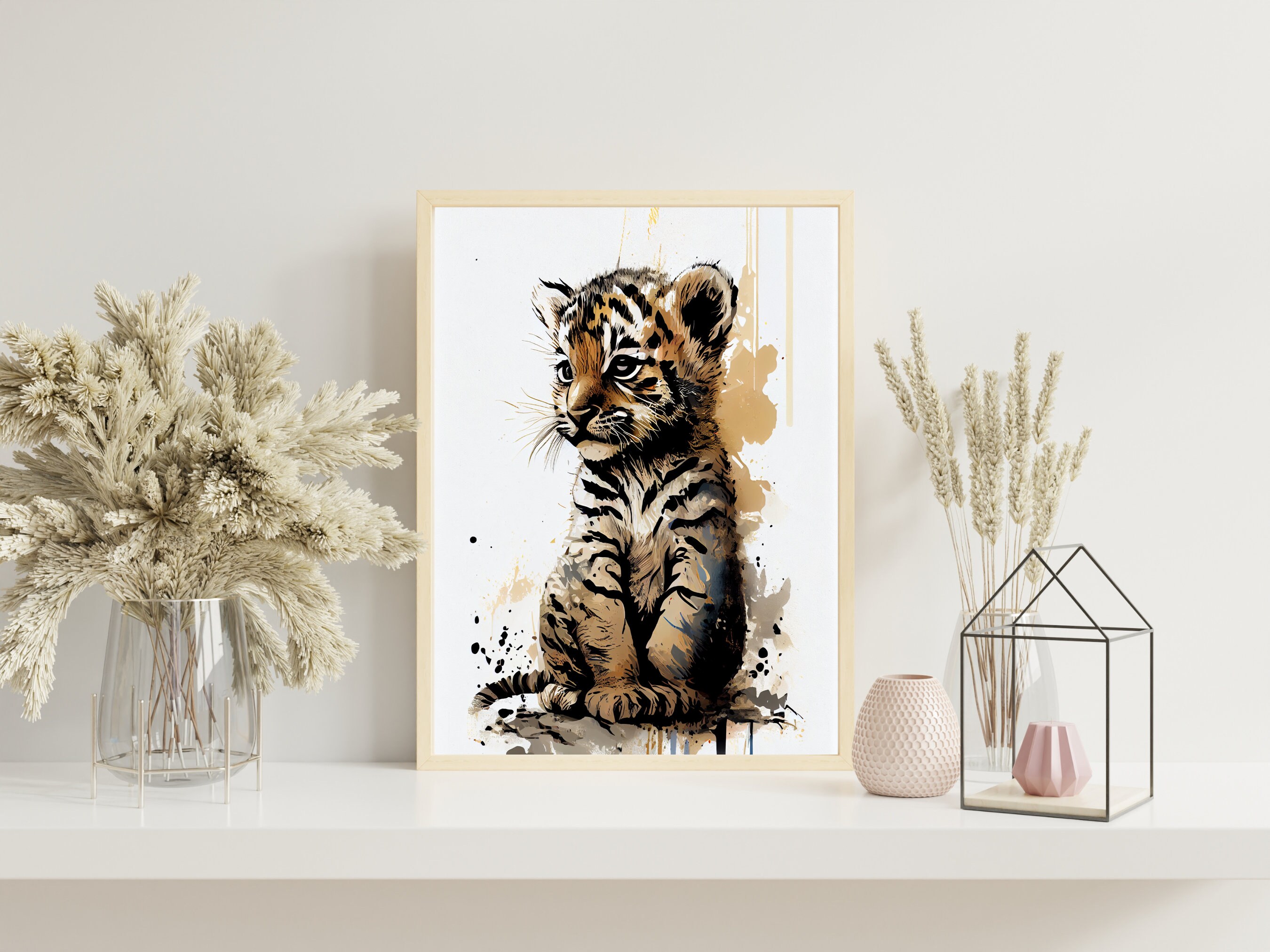 Tiger Cub Print, Ink Baby Animal Digital Art, Jungle Art, Nursery ...