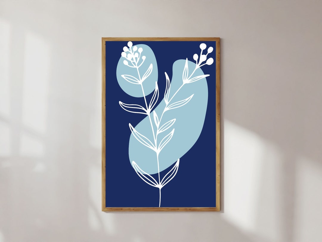 Navy Floral Print, Custom Color Wall Art, Navy Floral Wall Art, Office ...