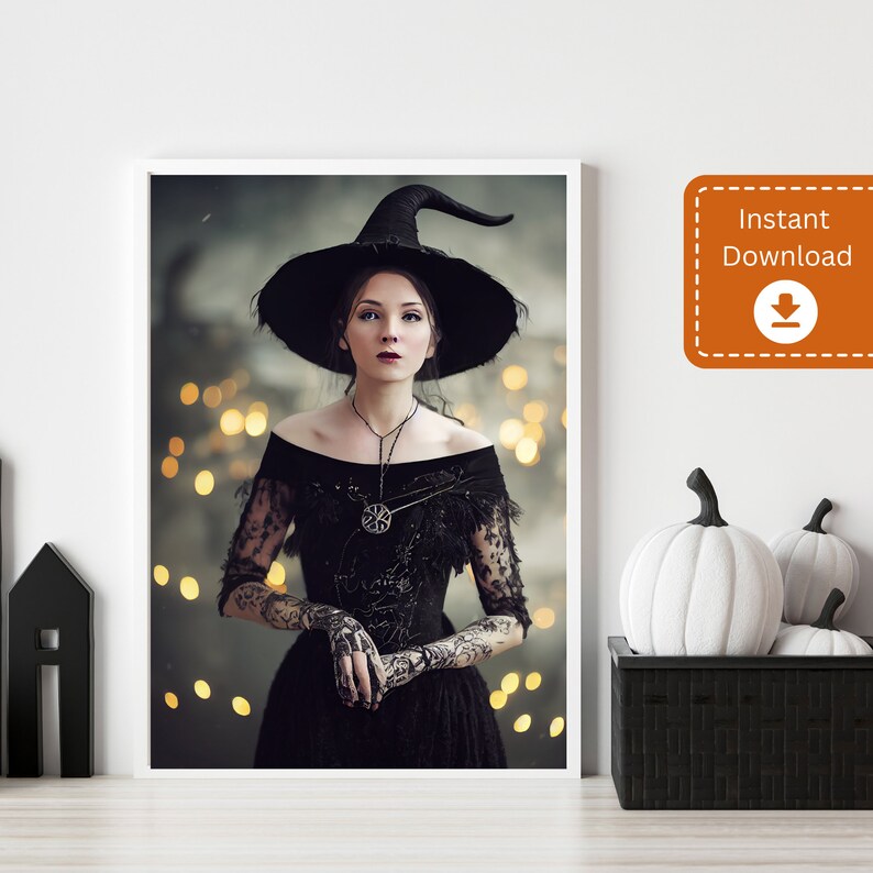 Surreal Halloween Witch Fine Art Print, Vintage Halloween Ai Art Print, Decor Scary Halloween ...