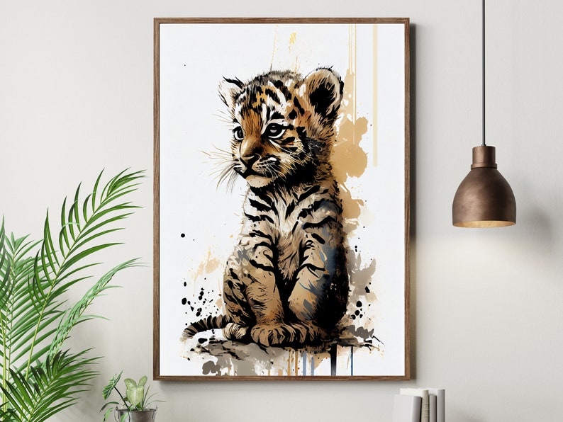 Tiger Cub Print, Ink Baby Animal Digital Art, Jungle Art, Nursery ...