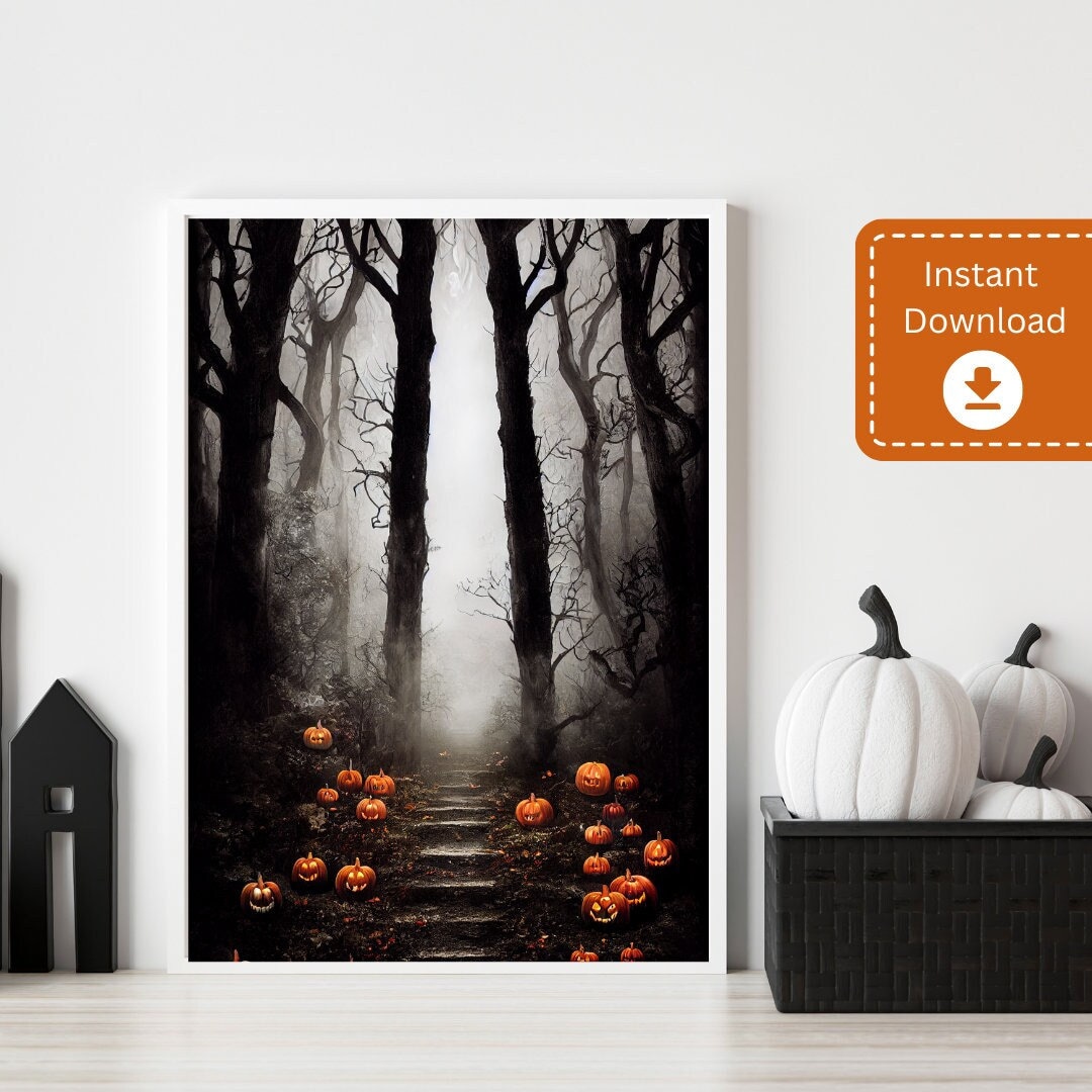 Gothic Woods Fine Art Print, Halloween Ai Art Poster, Spooky Woods ...