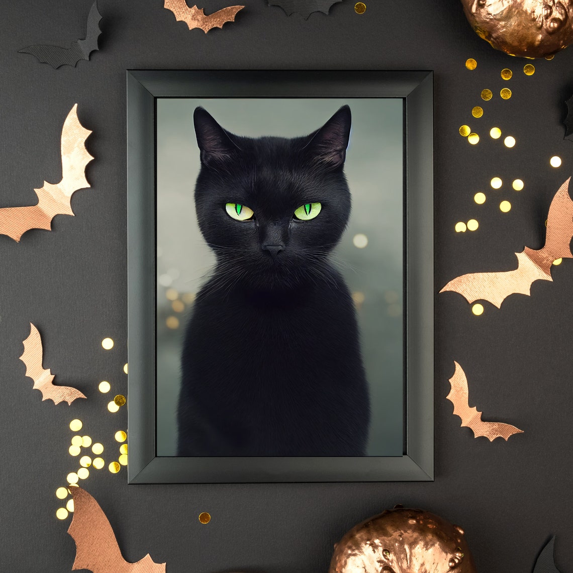 Surreal Halloween Black Cat Fine Art Print, Vintage Halloween Ai Art ...