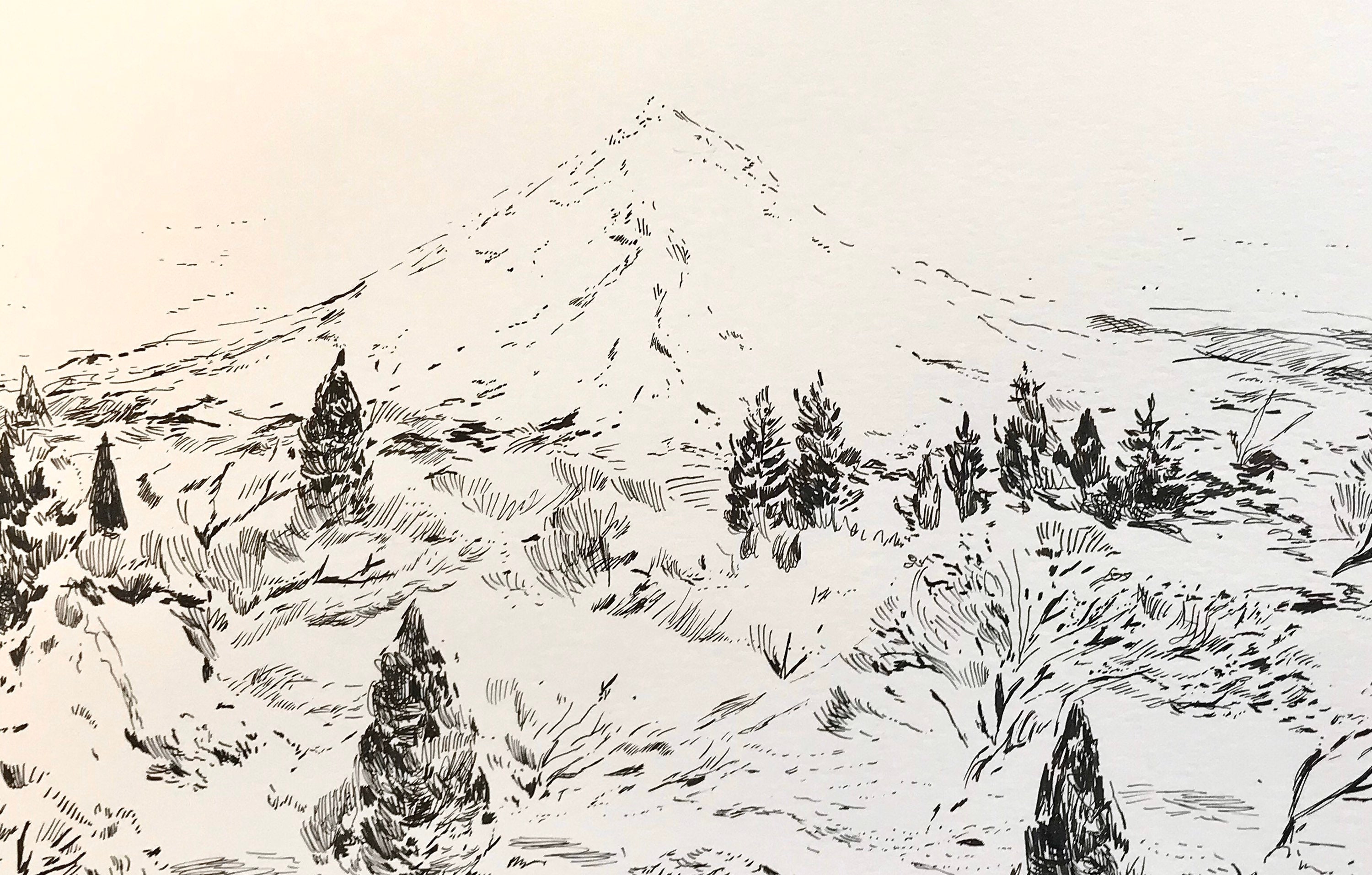 Mount Hood Drawing Ink Landscape Drawing Original Drawing Plein Air ...