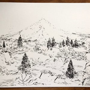 Mount Hood Drawing - Ink Landscape Drawing - Original Drawing - Plein ...